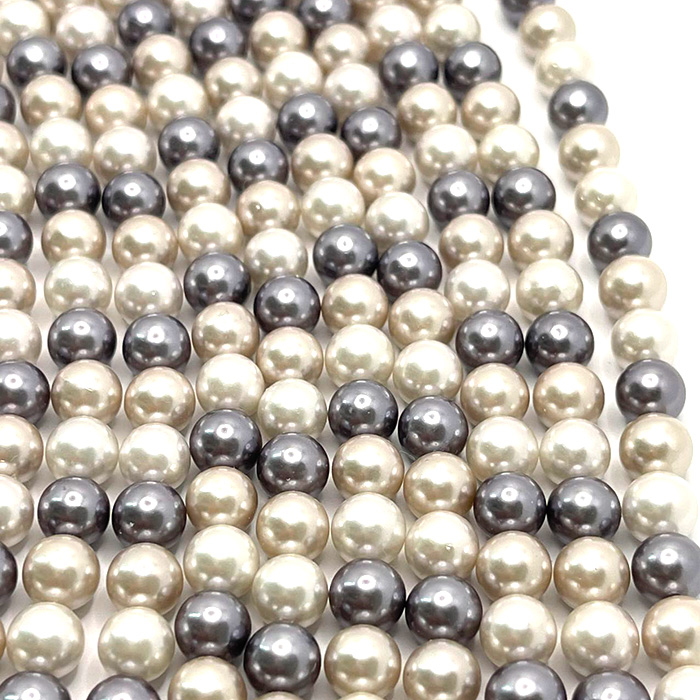 【シェルパール 】貝パール ビーズ 白黒（6mm/8mm/10mm） 連売り 素材 パーツ 国内発送 パーツワールド(partsworld) 問屋・仕入れ・卸・卸売の専門【仕入れならNETSEA】