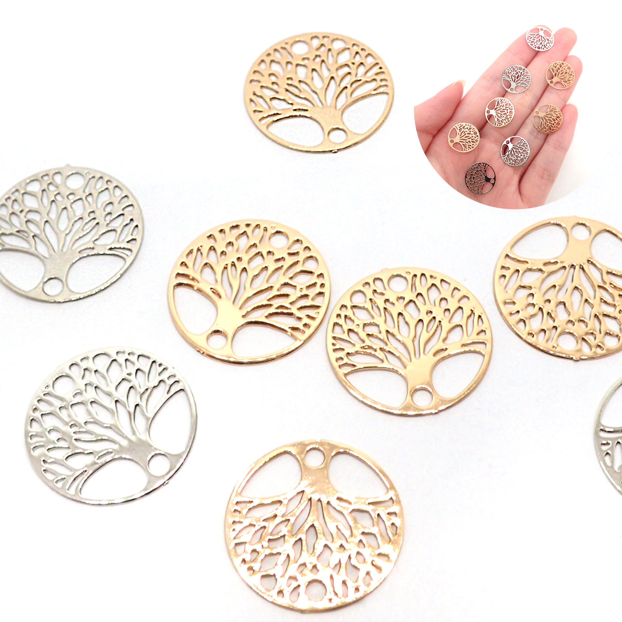 184. コネクター透かしパーツ 生命の樹 円形 ゴールド/シルバー 約15mm 10個 パーツワールド(partsworld) 問屋・仕入れ・卸・卸売の専門【仕入れならNETSEA】