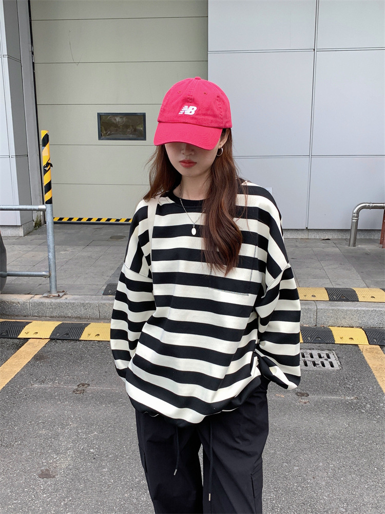 トレーナー レディース おしゃれ 韓国風 長袖 トップス かわいい 丸首 ストライプ柄 TGB株式会社 問屋・仕入れ・卸・卸売の専門【仕入れならNETSEA】