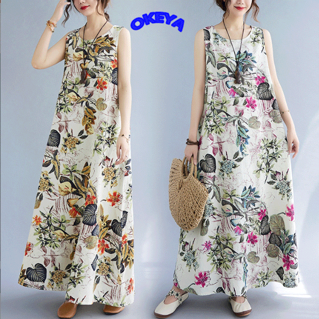 2024年夏新作 レディース服 ワンピース ロングワンピース ノースリーブ 綿麻 3色展開 M#-5XL# 個人事業主 OKEYA 問屋・仕入れ・卸・卸売の専門【仕入れならNETSEA】