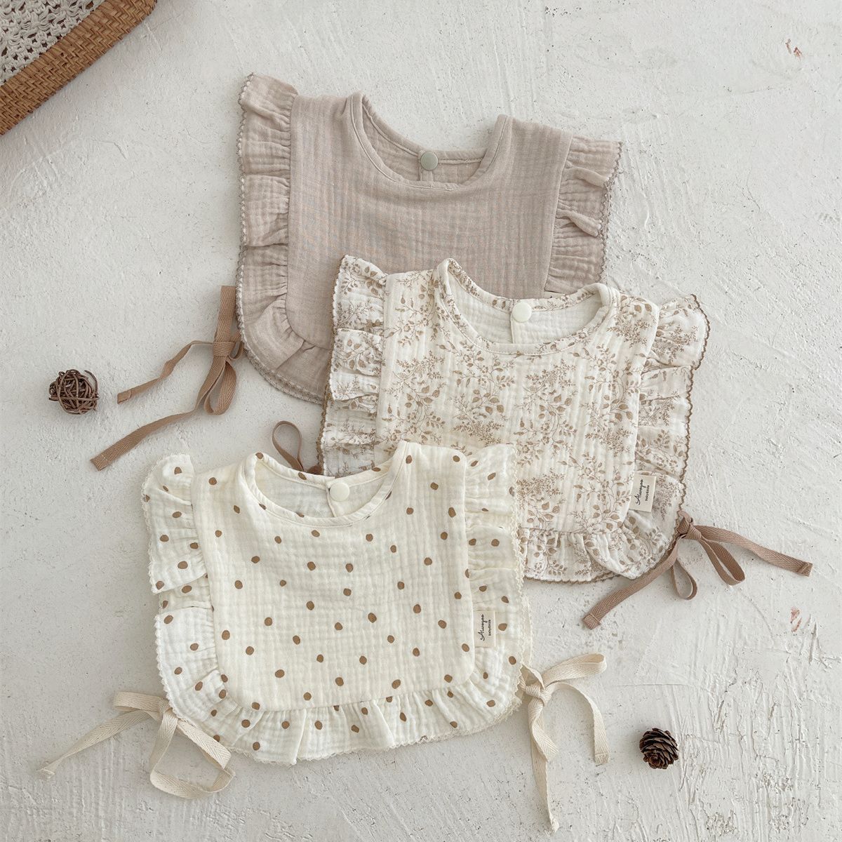 ins 新作 ins風 ベビースタイ 総柄 無地 綿100％ 4重ガーゼ 森ガール よだれかけ ベビー ビブ ONE MORE 問屋・仕入れ・卸・卸売の専門【仕入れならNETSEA】