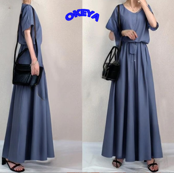 レディース服 2024年夏新作 ワンピース ロングワンピース vネック 無地 カジュアル S#-L# 個人事業主 OKEYA | 卸売・ 問屋・仕入れの専門サイト【NETSEA】