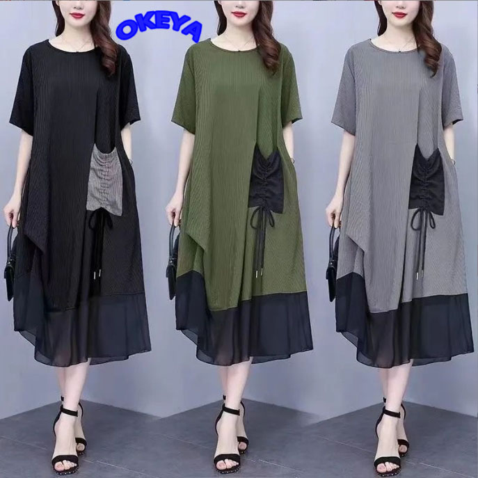 2024年夏新作 レディース服 ワンピース ロングワンピース 半袖 不規則 切り替え 3色展開 L#-5XL# | 卸売・ 問屋・仕入れの専門サイト【NETSEA】