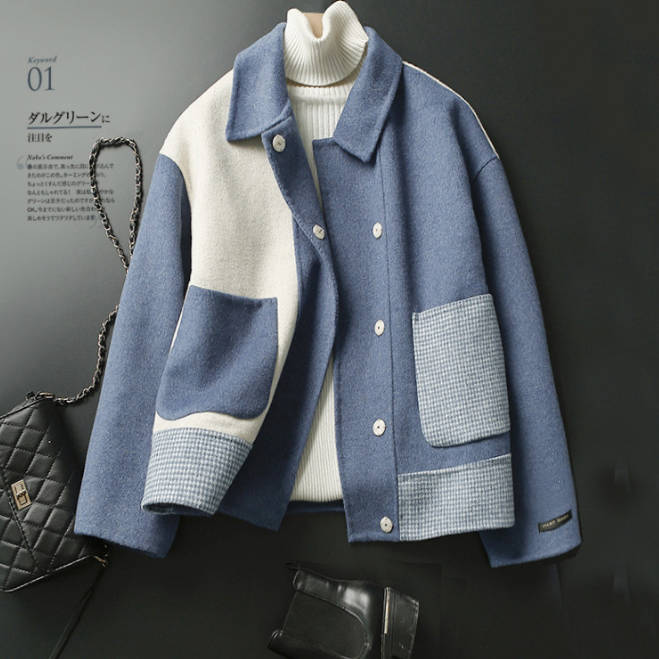 バイカラー チェック ダブルフェイスコート レディース 2024秋冬 短丈 ウールコート 株式会社 EMSテクノロジー | 卸売・ 問屋・仕入れの専門サイト【NETSEA】