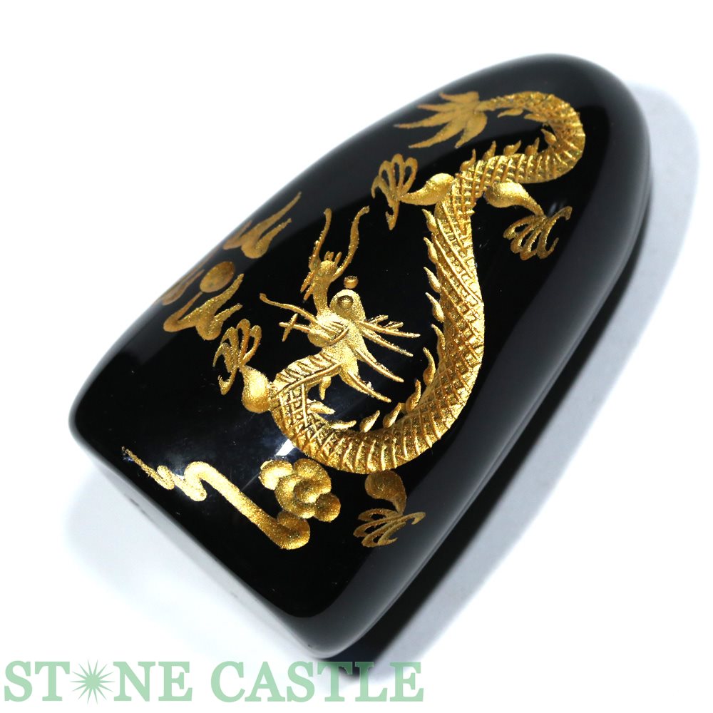 ☆一点物☆【彫刻置物】レインボーオブシディアン 五爪龍 (金彫り) No.45 天然石卸のストーンキャッスル | 卸売・ 問屋・仕入れの専門サイト【NETSEA】