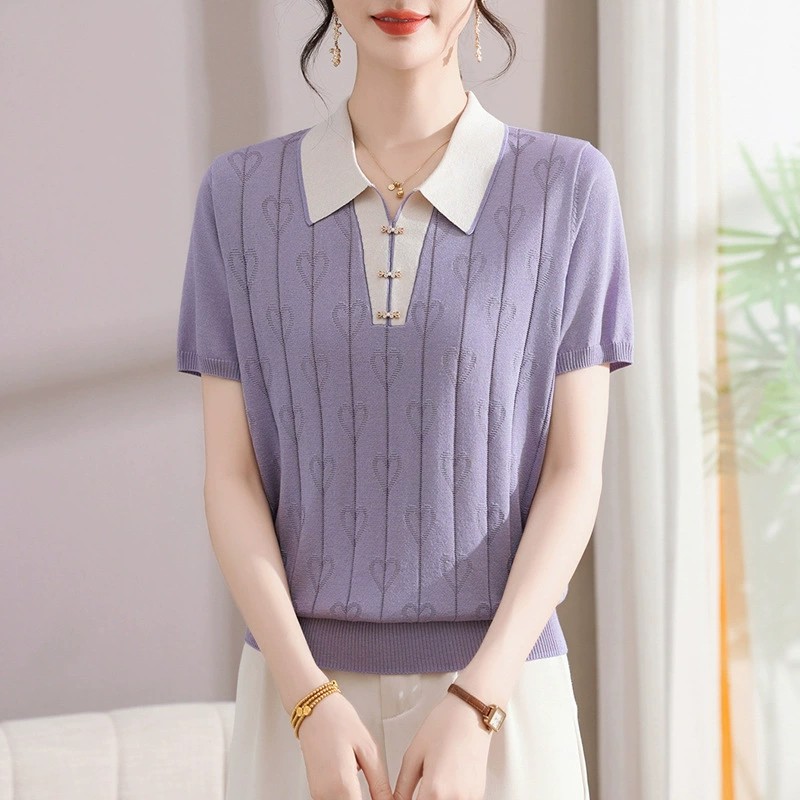 2025春夏レディース服 シンプル 高品質 気質 ポロシャツ 韓国風 Tシャツ トップス 4色展開[M~4XL] | 卸売・ 問屋・仕入れの専門サイト【NETSEA】