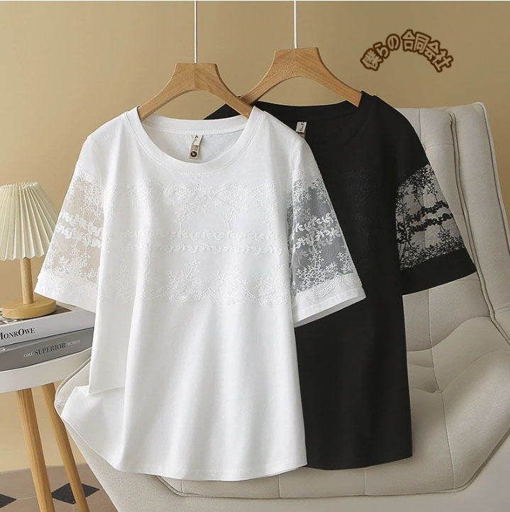 2025年INS夏新作 レディース服 トップス tシャツ 半袖 レース 切り替え カジュアル XL#-4XL# | 卸売・ 問屋・仕入れの専門サイト【NETSEA】