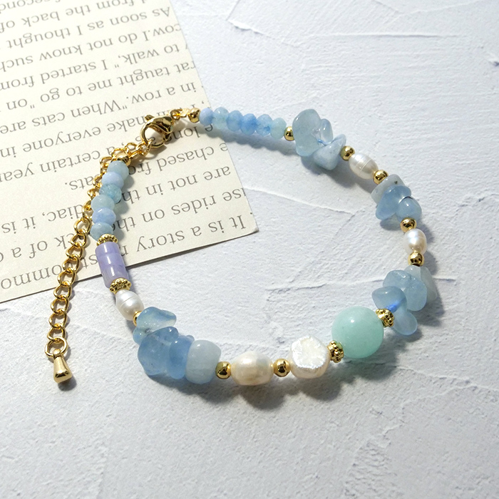 ストーンブレスレット アクアマリン 淡水パール 内周約16.5cm SUS316 サージカルステンレス 750317 | 卸売・ 問屋・仕入れの専門サイト【NETSEA】