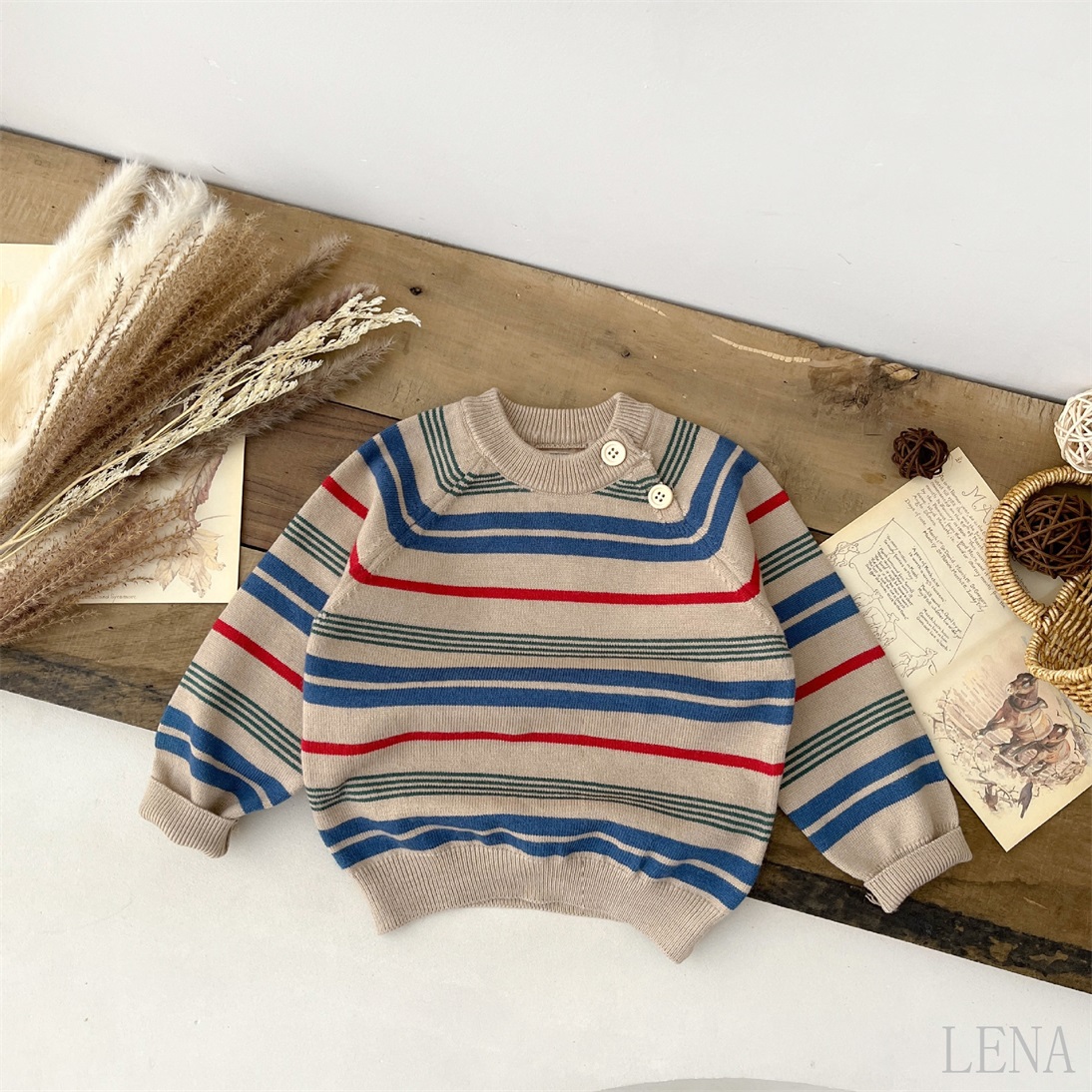 2023秋冬新作 ins 韓国風子供服 キッズ服 ニット セーター ストライプ柄 66-100cm LENA 問屋・仕入れ・卸・卸売の専門【仕入れならNETSEA】