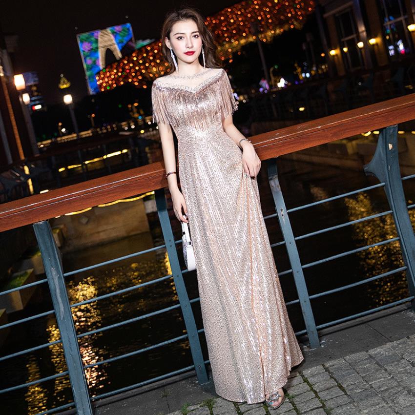 SS～6L★パーティー 結婚式 披露宴 ステージ 司会演奏会 上品Aライン キラキラスパンコールロングドレス | 卸売・ 問屋・仕入れの専門サイト【NETSEA】