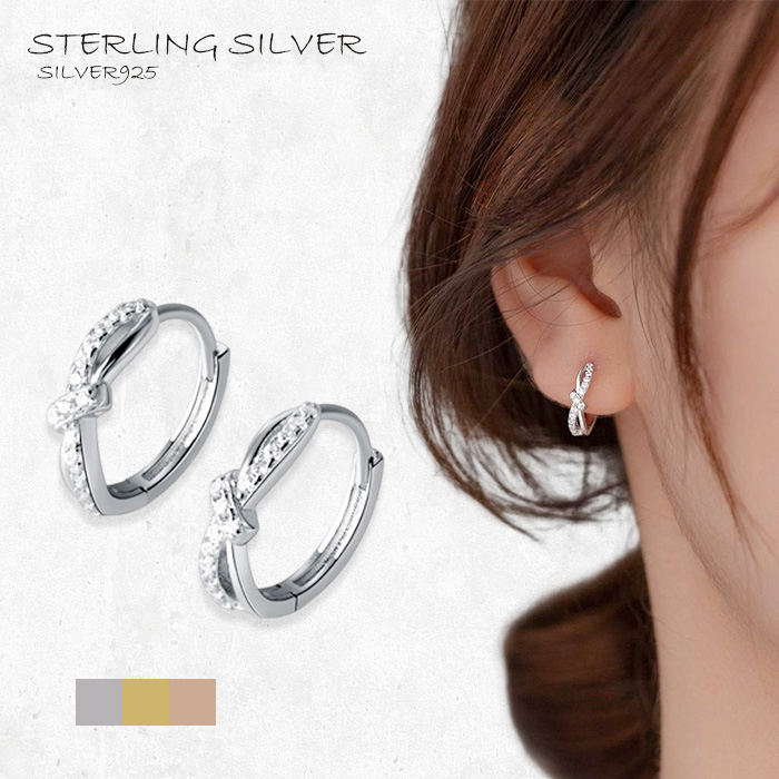 ピアス フープピアス SV925 CZ 結び リボン 低アレルギー シルバー CZダイヤ ジュエリー 【国内即納】 AXIA PLUS株式会社 | 卸売・ 問屋・仕入れの専門サイト【NETSEA】