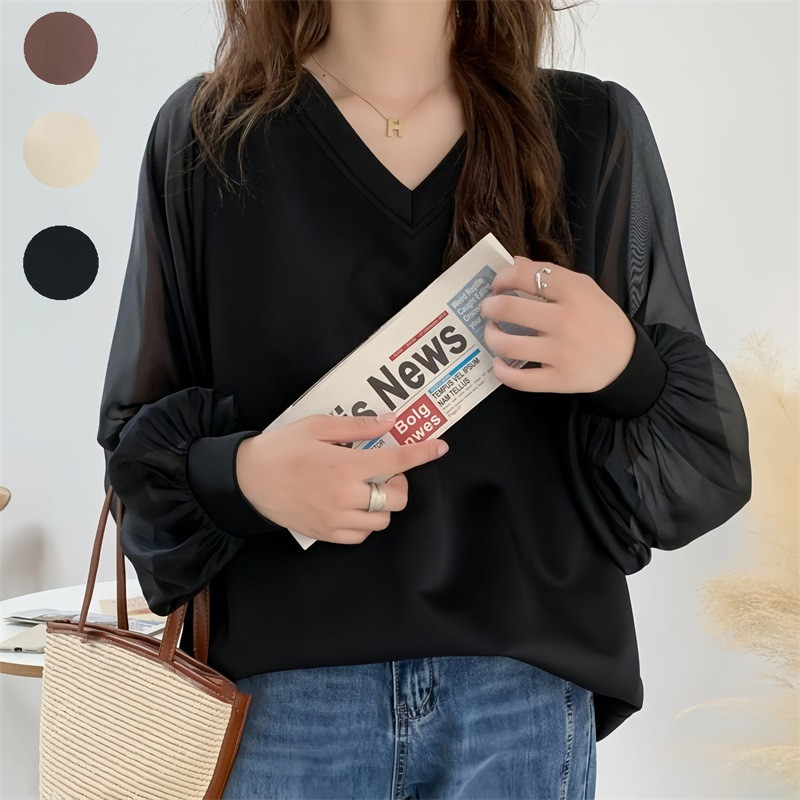 2024年春夏新作 トップス プルオーバー レディース ランタンスリープ Vネック 気質 オシャレ 着回し Primo 問屋・仕入れ・卸・卸売の専門【仕入れならNETSEA】