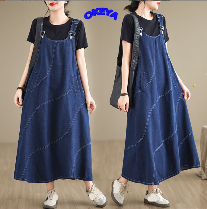 2024年夏新作 レディース服 ワンピース ロングワンピース デニム サロペット 着痩せ M#-2XL# 個人事業主 OKEYA 問屋・仕入れ・卸・卸売の専門【仕入れならNETSEA】
