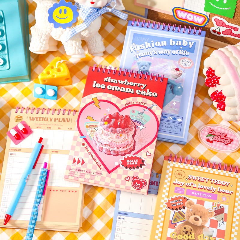 3色 ノート ソフトリングノート 60枚 キャンパス メモ クマ チーズ いちご柄 手帳素材 韓国流行 個人事業主 KEI.ko.Labo 問屋・仕入れ・卸・卸売の専門【仕入れならNETSEA】