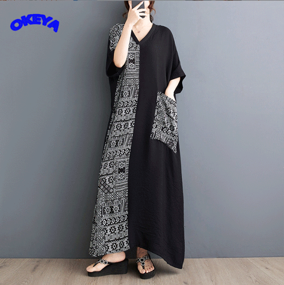 レディース服 2024年夏新作 ロングワンピース 切り替え vネック 3色展開 ゆったり 個人事業主 OKEYA 問屋・仕入れ・卸・卸売の専門【仕入れならNETSEA】