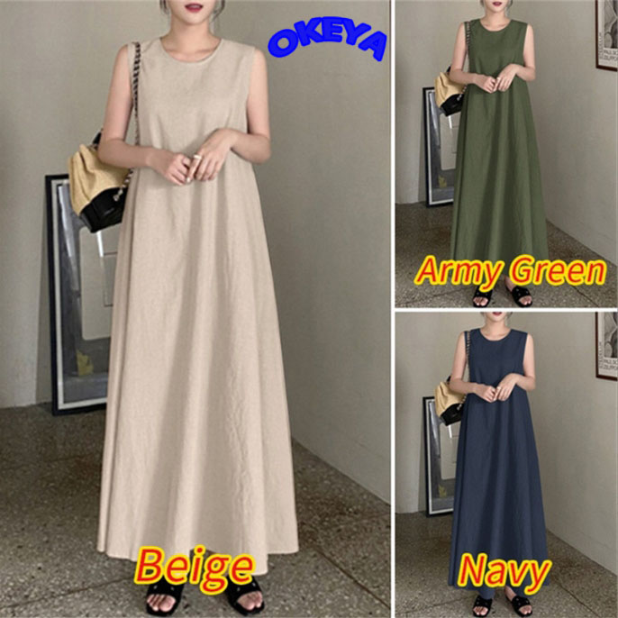 2024年夏新作 レディース服 綿麻ワンピース ロングワンピース ノースリーブ 無地 3色展開 S#-5XL# 個人事業主 OKEYA | 卸売・ 問屋・仕入れの専門サイト【NETSEA】
