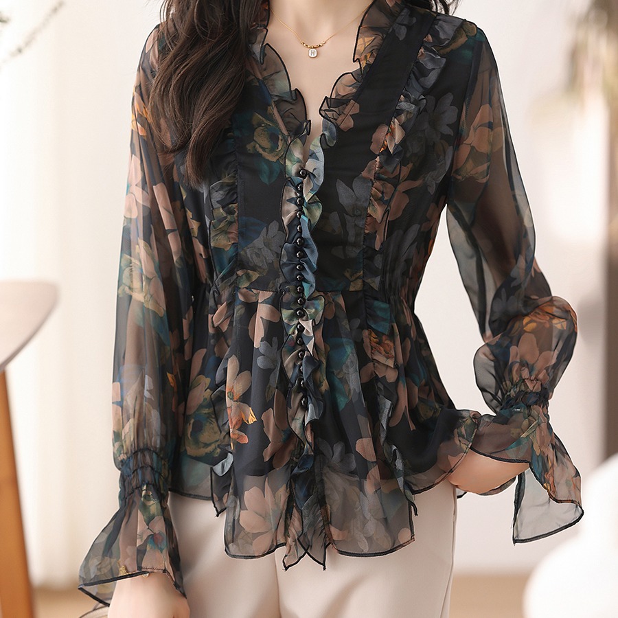 初回送料無料 新作レディースファッション カジュアル フリル vネック シフォン 長袖トップス Sommy 株式会社 | 卸売・ 問屋・仕入れの専門サイト【NETSEA】