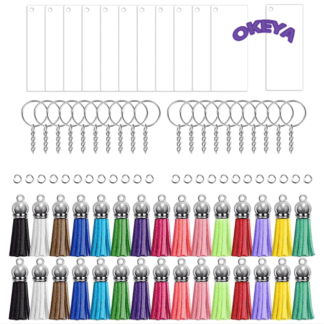 キーホルダーセット アクリルブランク キーリング フリンジ 手作り キーリング 3x7cm 30点セット 個人事業主 OKEYA | 卸売・ 問屋・仕入れの専門サイト【NETSEA】