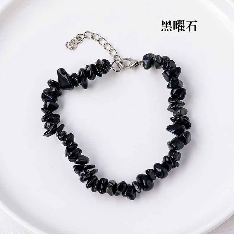 天然水晶クラッシュブレスレット 不規則瑪瑙 手作り水晶アクセサリー オブシディアン (ブラックストーン) NETSEA中国輸入旗艦店 | 卸売 ...