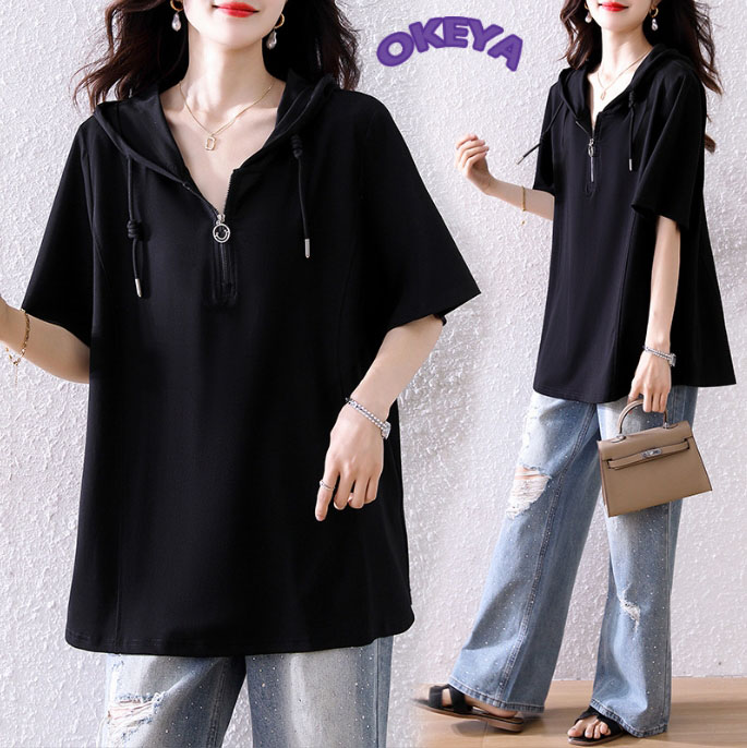 2025年夏新作 レディース トップス tシャツ 半袖 フード付き 無地 カジュアル ゆったり L#-4XL# | 卸売・ 問屋・仕入れの専門サイト【NETSEA】