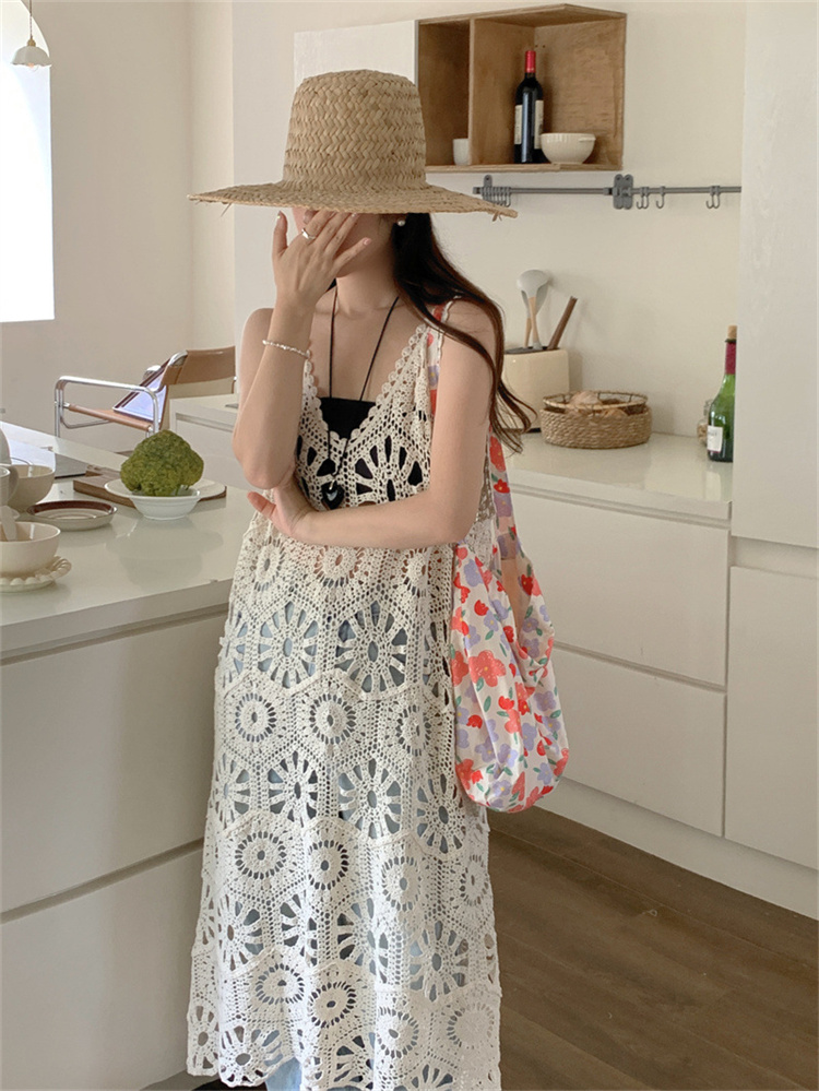 着痩せ効果 レトロフック刺繍レースアップ Vネックニットワンピース カーディガン風ゆったり着心地 | 卸売・ 問屋・仕入れの専門サイト【NETSEA】