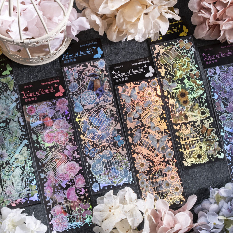 ステッカー PETシール 手帳素材 造景 花フラワー葉 バタフライ蝶 鳥 かご 2枚入 | 卸売・ 問屋・仕入れの専門サイト【NETSEA】