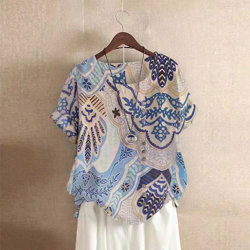 初回送料無料 半袖Tシャツ プリント 綿麻風 レーディスファション商品 カジュアルブラウス 上着 Sommy 株式会社 問屋・仕入れ・卸・卸売の専門【仕入れならNETSEA】