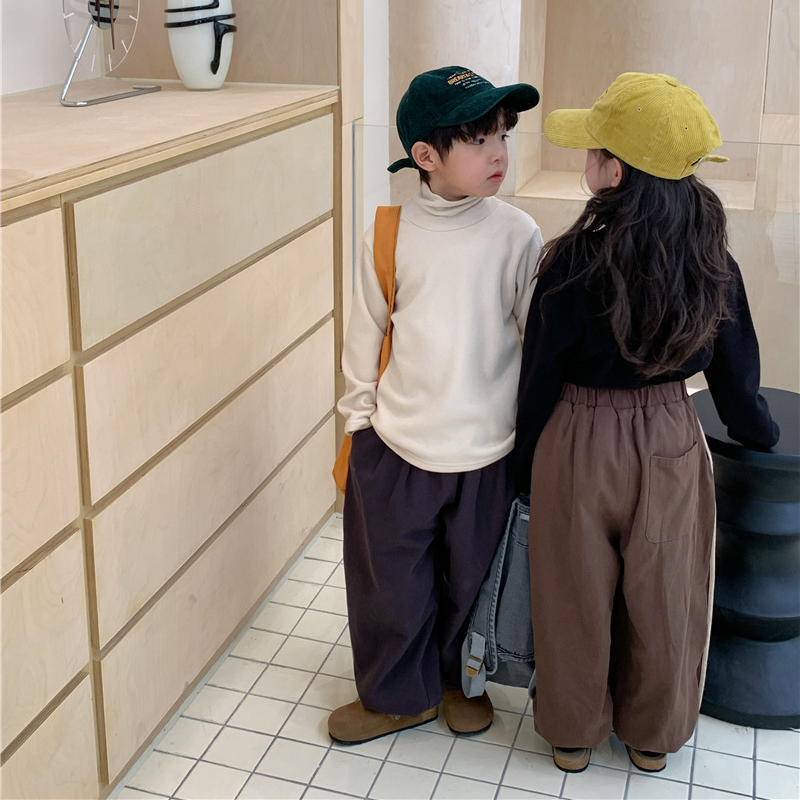 ins 秋新作 レトロ風 裏起毛 ゆったり ロングパンツ 子供服 カジュアル ボトムス 無地 男女兼用 ONE MORE 問屋・仕入れ・卸・卸売の専門【仕入れならNETSEA】