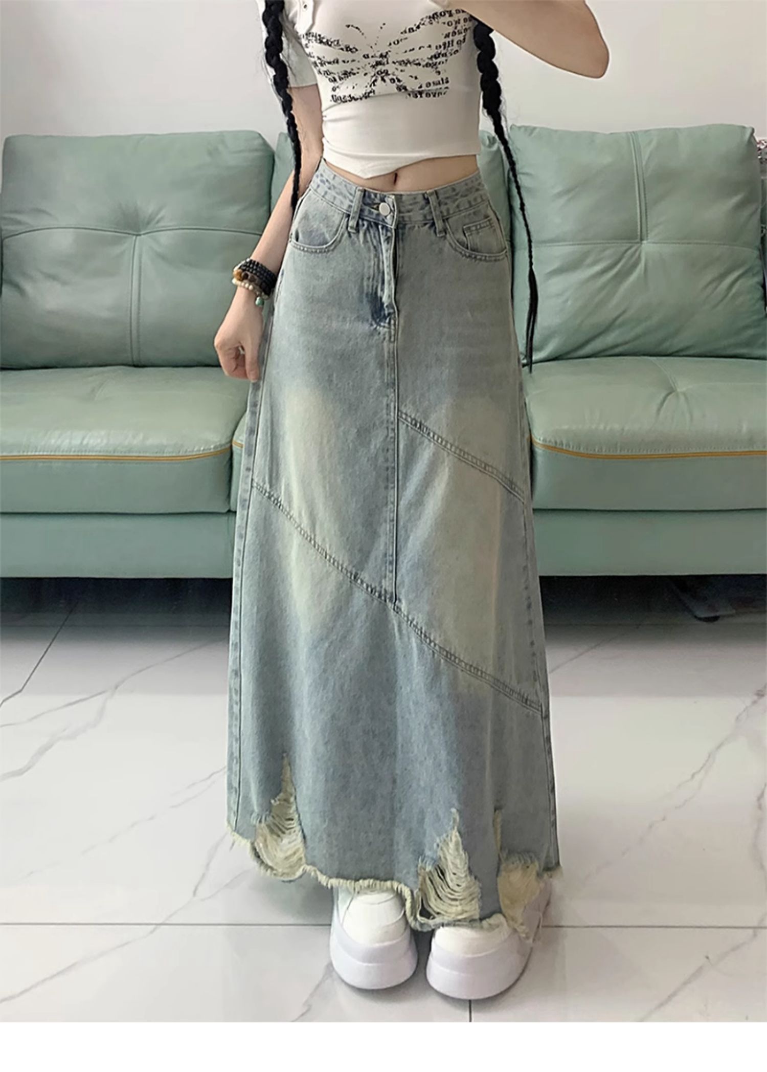 【予約223462】大きいサイズ春夏 韓国 カレッジ風 トオフ ダメージ デニム スカート M L LL 3L 4L 5L 6L | 卸売・ 問屋・仕入れの専門サイト【NETSEA】