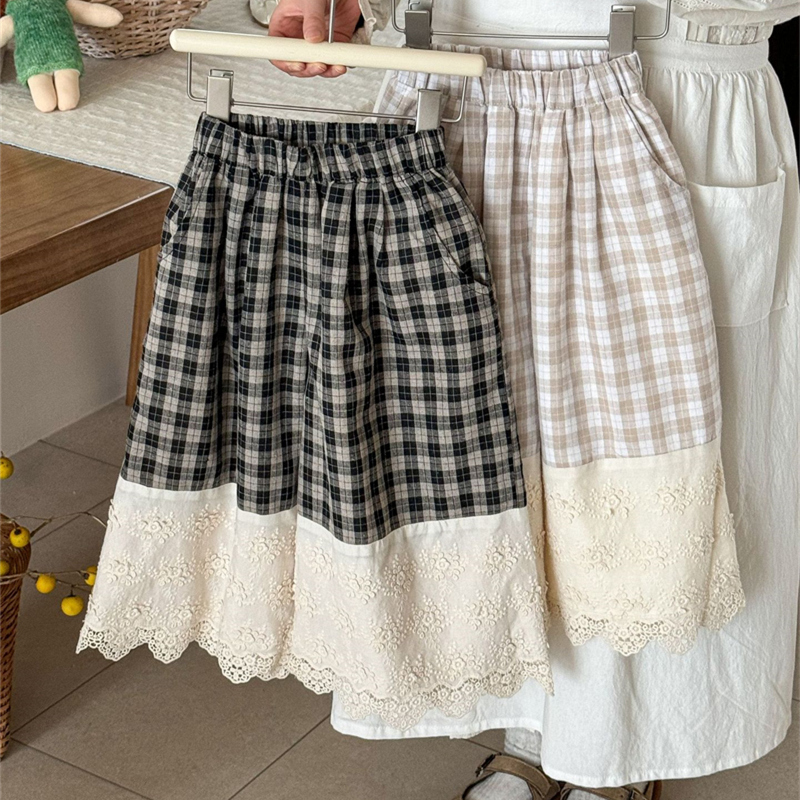 2025春新作 女の子 レースドッキング ワイドパンツ 格子柄 子供服 カジュアル ボトムス ペチコート ONE MORE | 卸売・ 問屋・仕入れの専門サイト【NETSEA】