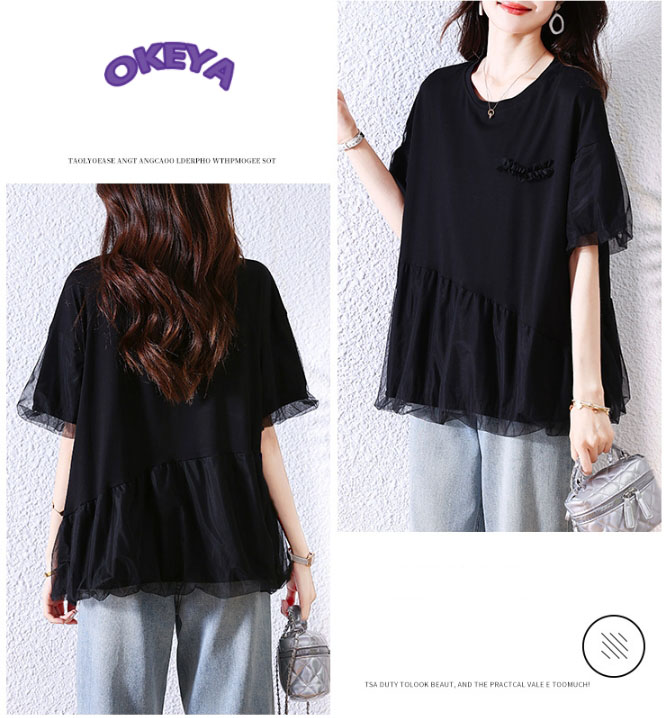 レディース服 トップス tシャツ 半袖 切り替え パフスリーブ 可愛い 2025年夏新作 L#-5XL# | 卸売・ 問屋・仕入れの専門サイト【NETSEA】