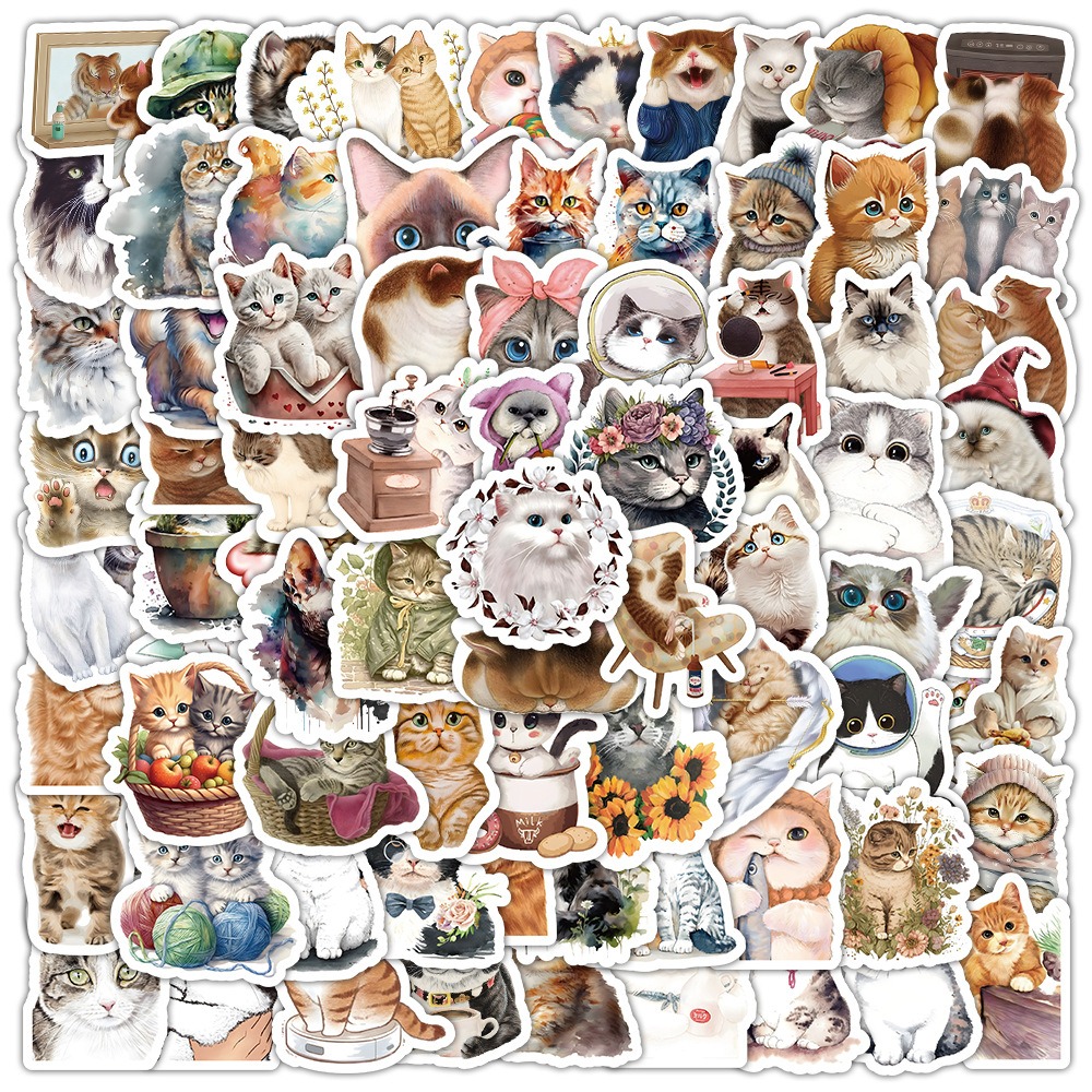 100枚/セット かわいい 猫のステッカー ねこ 猫 雑貨 装飾品 防水 ネコシール 手帳用シール 猫ラベル | 卸売・ 問屋・仕入れの専門 ...
