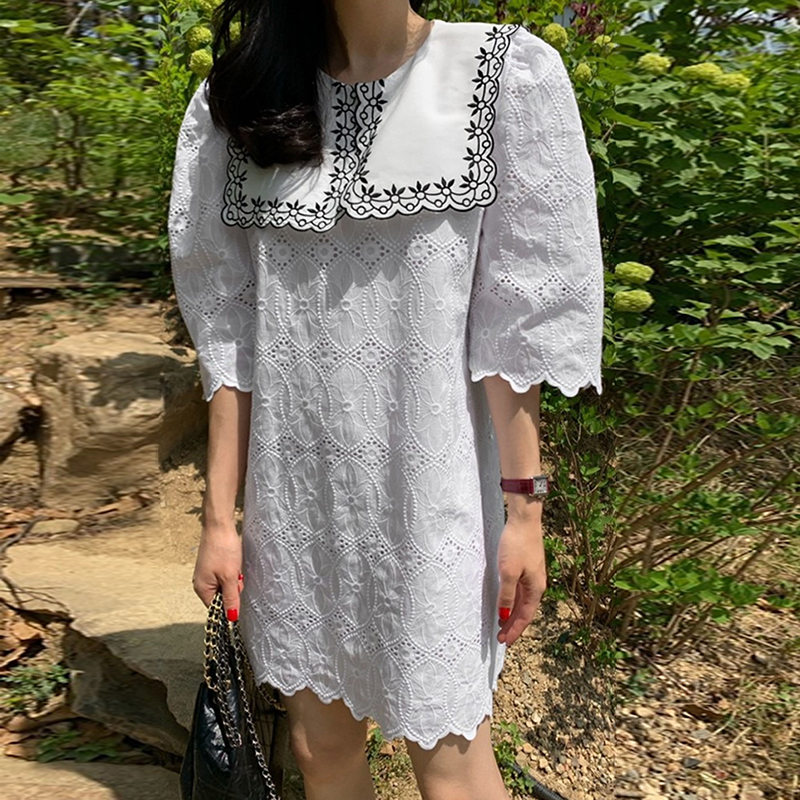 2023夏INS新作★ins超人気 若く見え 透かし彫り 刺繡 レース飾り 折り襟 カジュアルワンピース Lateru 問屋・仕入れ・卸・卸売 ...