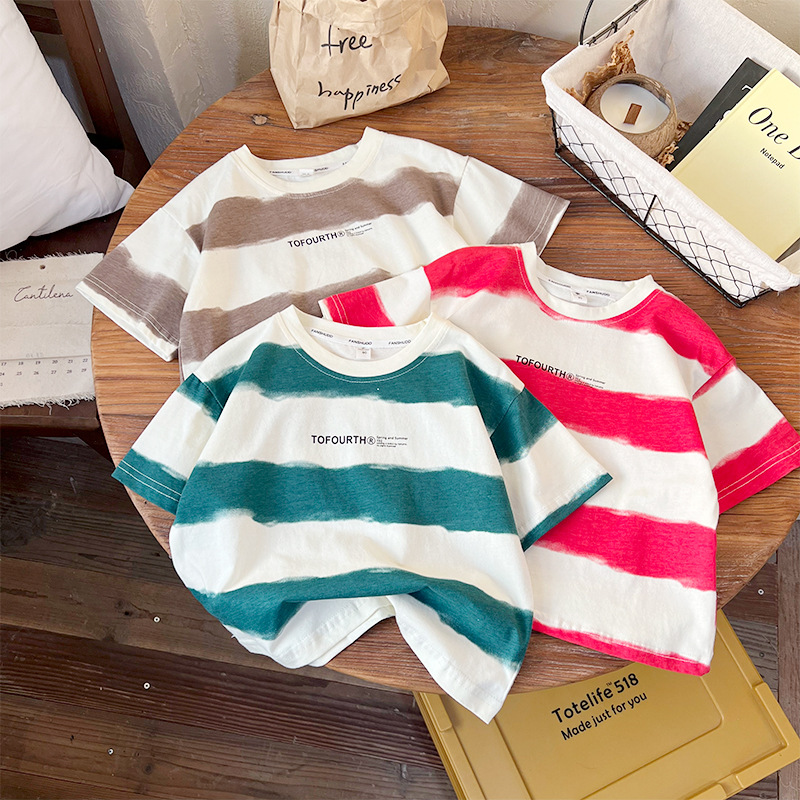子供服 ストライプ 半袖 Tシャツ 綿 韓国ファッション 男女兼用 ラウンドネック トップス 3色 株式会社 フォーユー 問屋・仕入れ・卸 ...