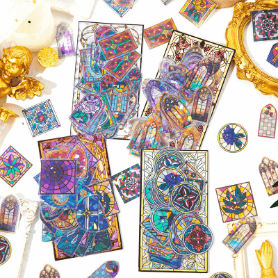 ステッカー PET シール アートガラス アンティーク マド ラベル 花フラワー 鳥 60枚入 BTD&ENGI 株式会社 問屋・仕入れ・卸・卸売の専門【仕入れならNETSEA】