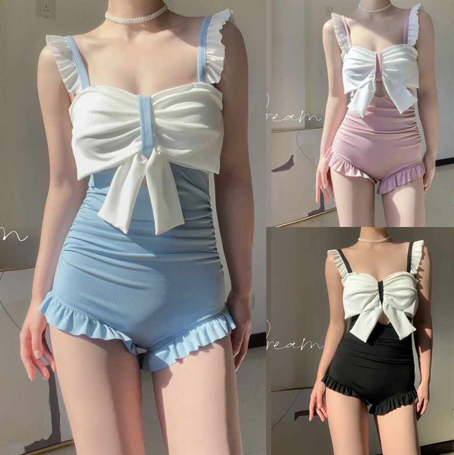 3色 かわいい リボン ワンピース水着 ノンワイヤー 露出控えめ レディース水着 MUGI 優品 | 卸売・ 問屋・仕入れの専門サイト【NETSEA】