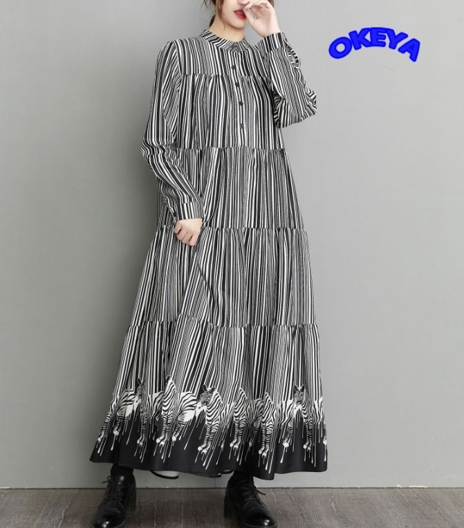 レディース服 2024年秋新作 Aラインワンピース ロングワンピース ストライプ 切り替え L#-XL# 個人事業主 OKEYA | 卸売・ 問屋・仕入れの専門サイト【NETSEA】