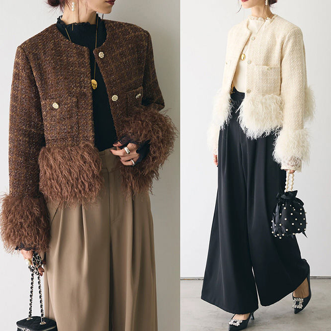 ANJIL☆2024秋冬 構築感！360度贅沢 チェック柄もこもこツイードコート | 卸売・ 問屋・仕入れの専門サイト【NETSEA】