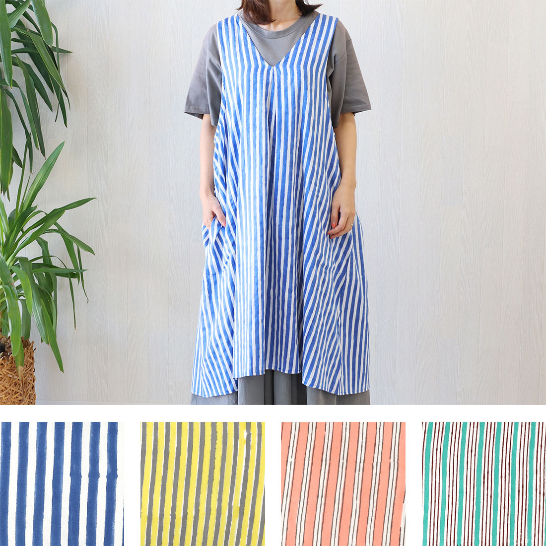 バッククロスエプロン ストライプブロックプリント[Via Indiaヴィアビアインディアアジア春夏24SS] | 卸売・ 問屋・仕入れの専門サイト【NETSEA】