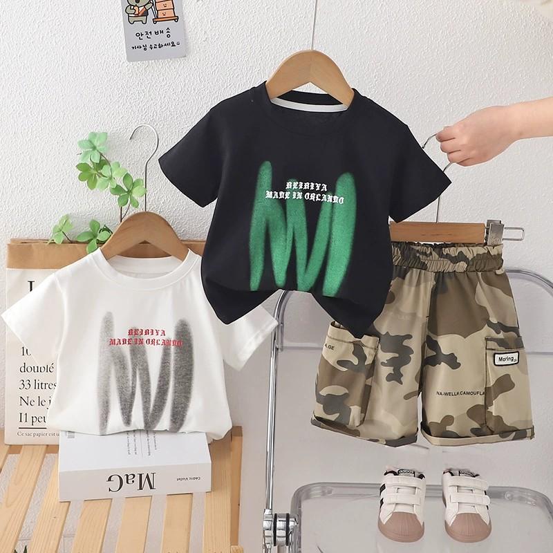 2025春夏子供服 シンプル ゆったり Tシャツ&ショートパンツ 2点セット 男女兼用 2色展開[80~120cm] | 卸売・ 問屋・仕入れの専門サイト【NETSEA】