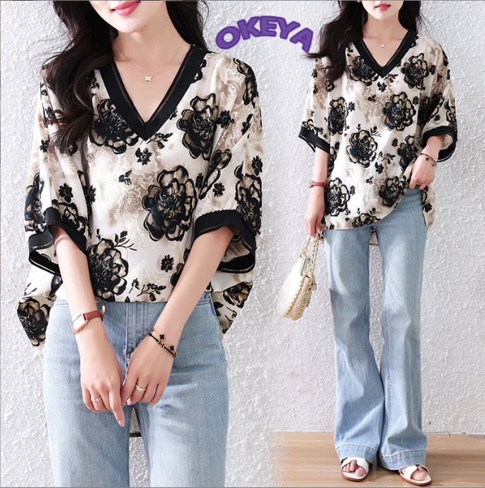2025年夏新作 レディース服 トップス tシャツ 半袖 花柄 vネック 可愛い 韓国風 L#-5XL# | 卸売・ 問屋・仕入れの専門サイト【NETSEA】
