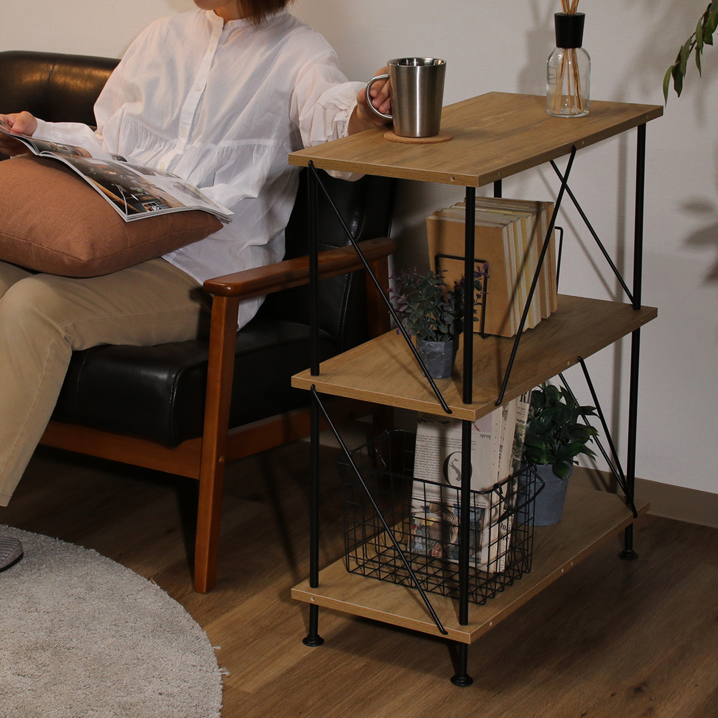 EZBOツイストロック オープンラック3段 オークナチュラル 不二貿易株式会社 問屋・仕入れ・卸・卸売の専門【仕入れならNETSEA】