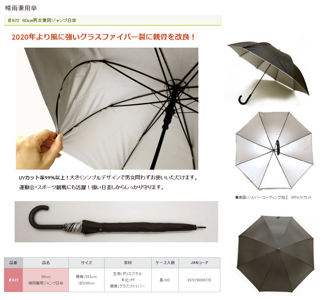 60cm男女兼用ジャンプ日傘 中部商事 株式会社 問屋・仕入れ・卸・卸売の専門【仕入れならNETSEA】