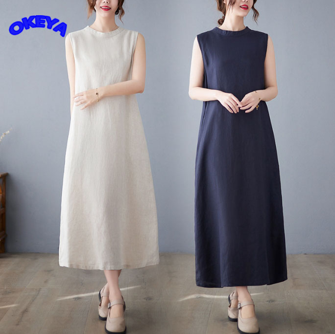 ワンピース ベストワンピース 無地 ロングワンピース Aラインワンピース 綿麻 2色展開 M#-2XL# | 卸売・ 問屋・仕入れの専門サイト【NETSEA】