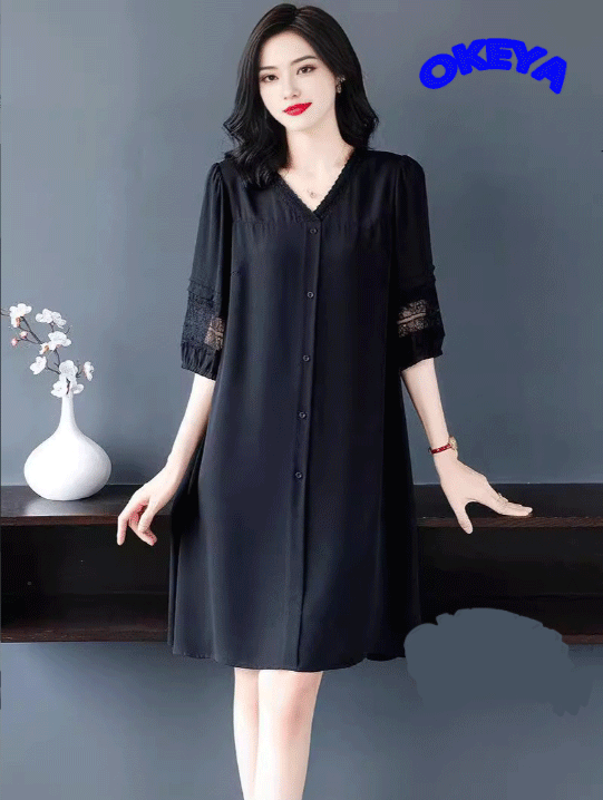 2024年夏新作 レディース服 ワンピース 韓国風 vネック 五分袖 ファション 3色展開 L#-5XL# 個人事業主 OKEYA 問屋・仕入れ・卸・卸売の専門【仕入れならNETSEA】