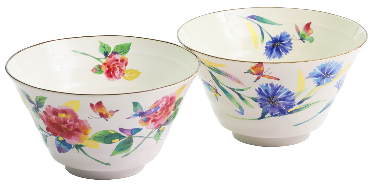 【新発売！安心の日本製！美濃焼 ＆藍『花胡蝶』シリーズです！】花胡蝶ペア麺鉢 | 卸売・ 問屋・仕入れの専門サイト【NETSEA】