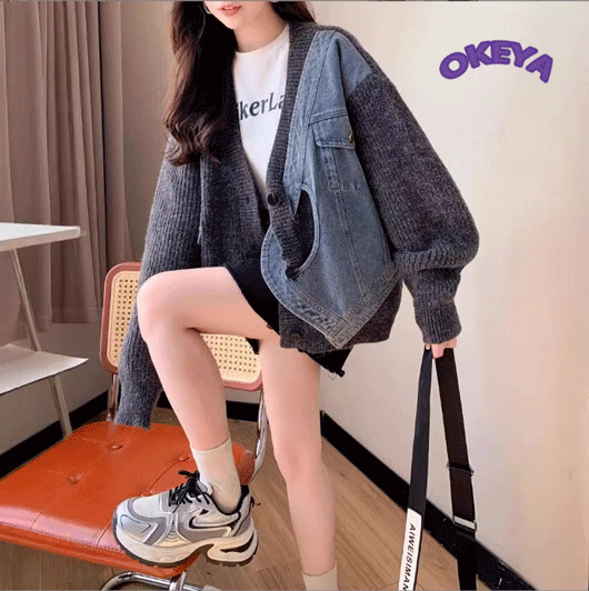 2024年冬新作 レディース服 トップス エレガント ジャケット セーター 切り替え vネック 3色展開 個人事業主 OKEYA | 卸売・ 問屋・仕入れの専門サイト【NETSEA】