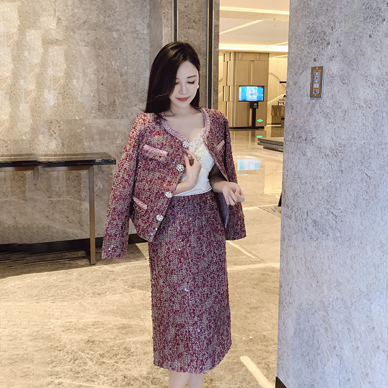 ★S～3L★スパンコール入り 上品感 ツイード素材 ジャケットスカート 2set | 卸売・ 問屋・仕入れの専門サイト【NETSEA】