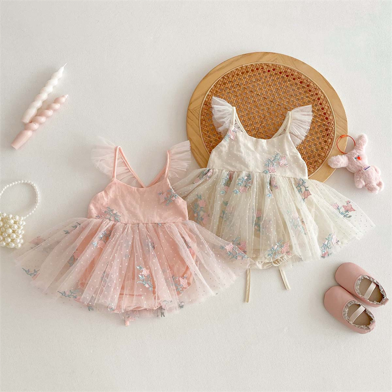 2025夏新作 ベビー服 刺繍花柄 ロンパース 重ね着風 チュール カバーオール 可愛い おしゃれ ONE MORE | 卸売・ 問屋・仕入れの専門サイト【NETSEA】