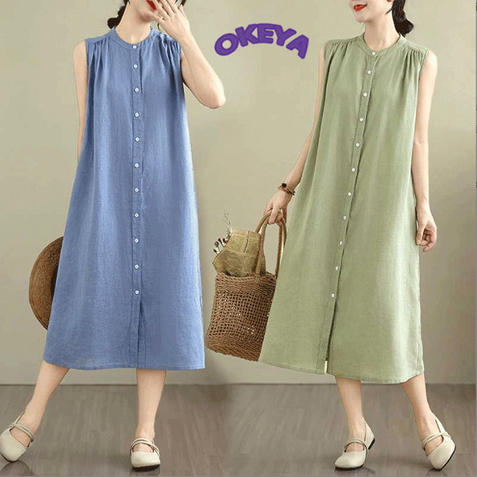 2025年夏新作 レディース服 ワンピース ノースリーブ 前開き ロングワンピース 4色展開 M#-2XL# | 卸売・ 問屋・仕入れの専門サイト【NETSEA】